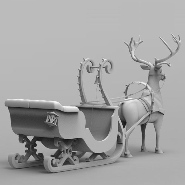 3d model raindeer sleigh