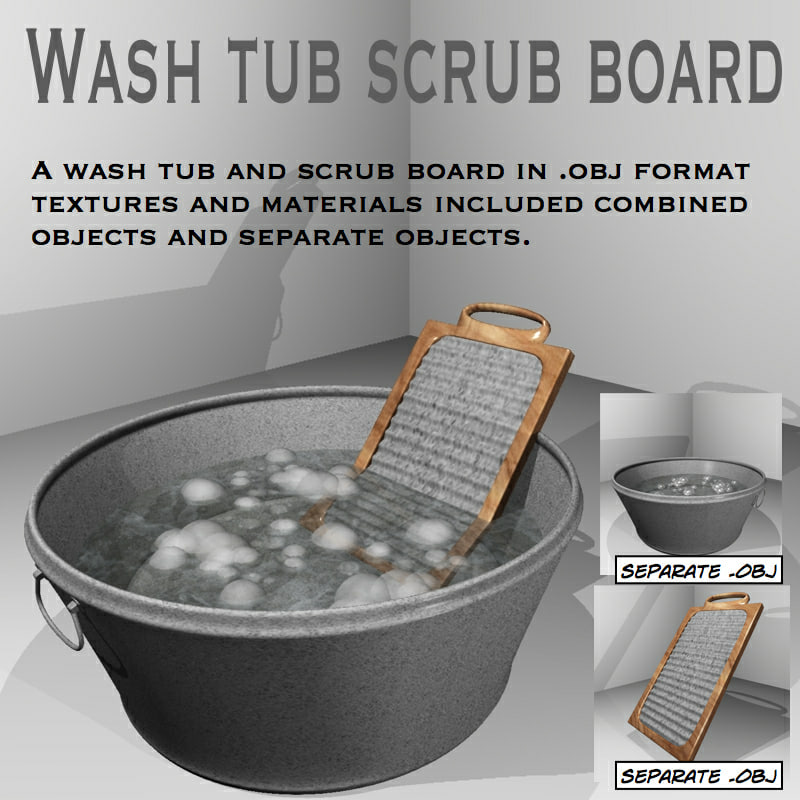 3d wash tub scrub board model