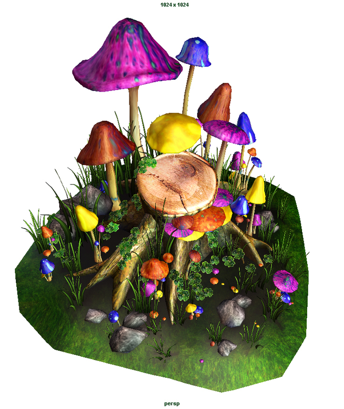 magic mushroom covered tree obj