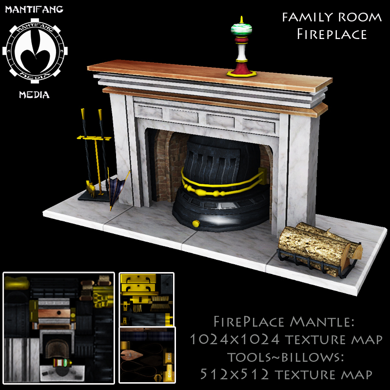 3d model of family fireplace mantle