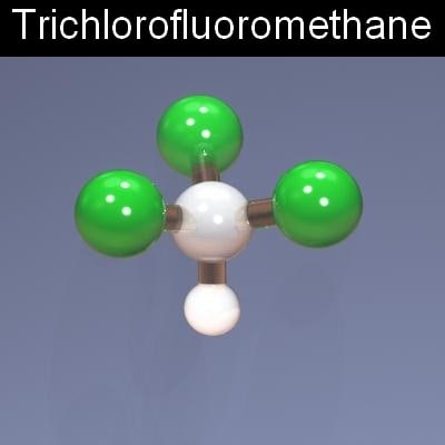 3d molecule trichlorofluoromethane model