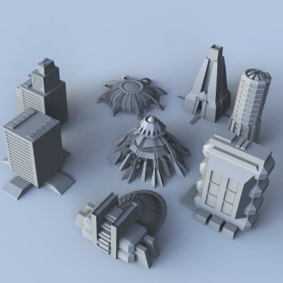 science fiction building set 3d model