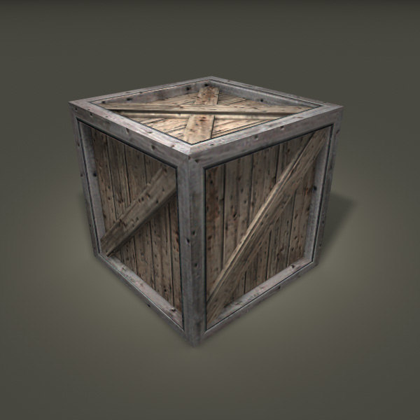3d low-poly wooden crate model
