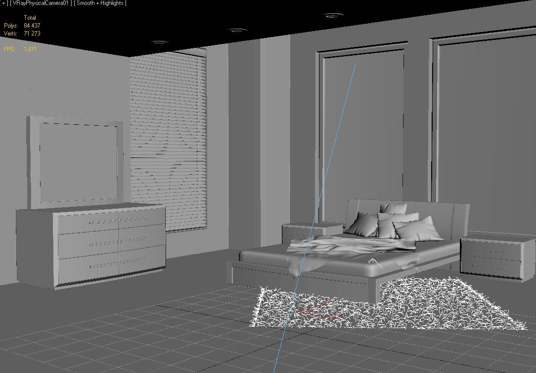 maya modern bedroom interior lighting scene