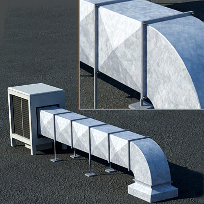 3d ventilation ducts rooftop vent model