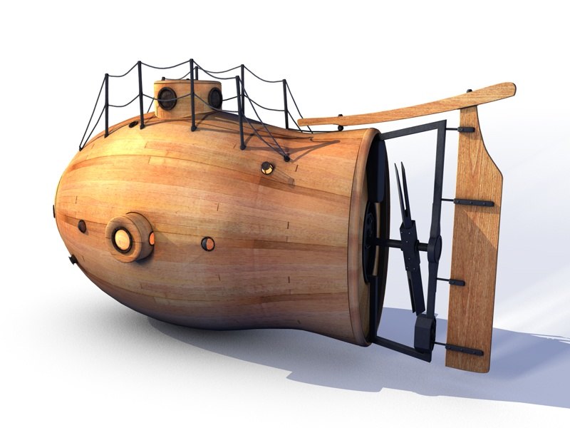 3d steam wooden submarine wood