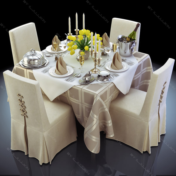 3d model set restaurant table completely