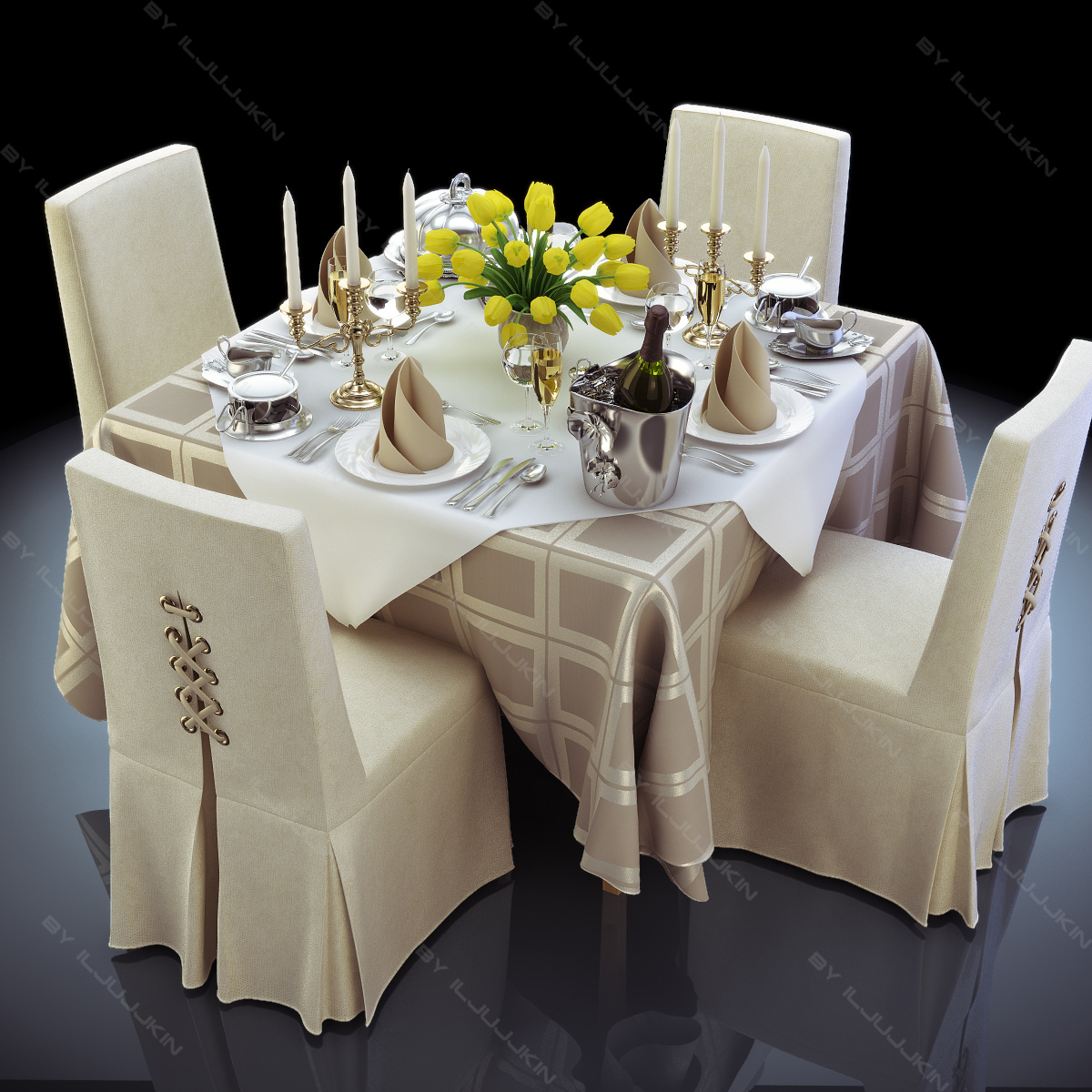 3d model set restaurant table completely