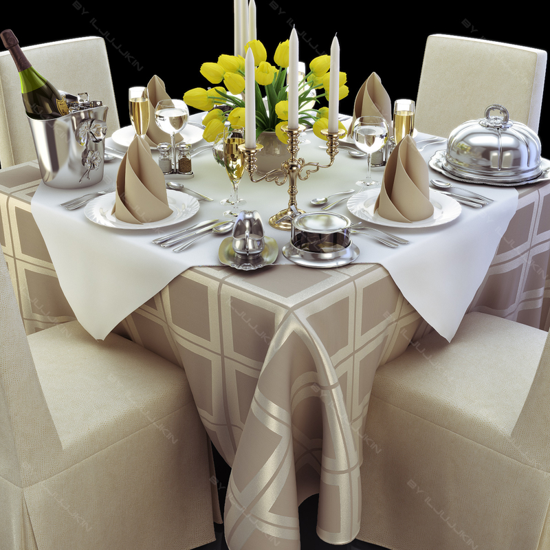3d model set restaurant table completely