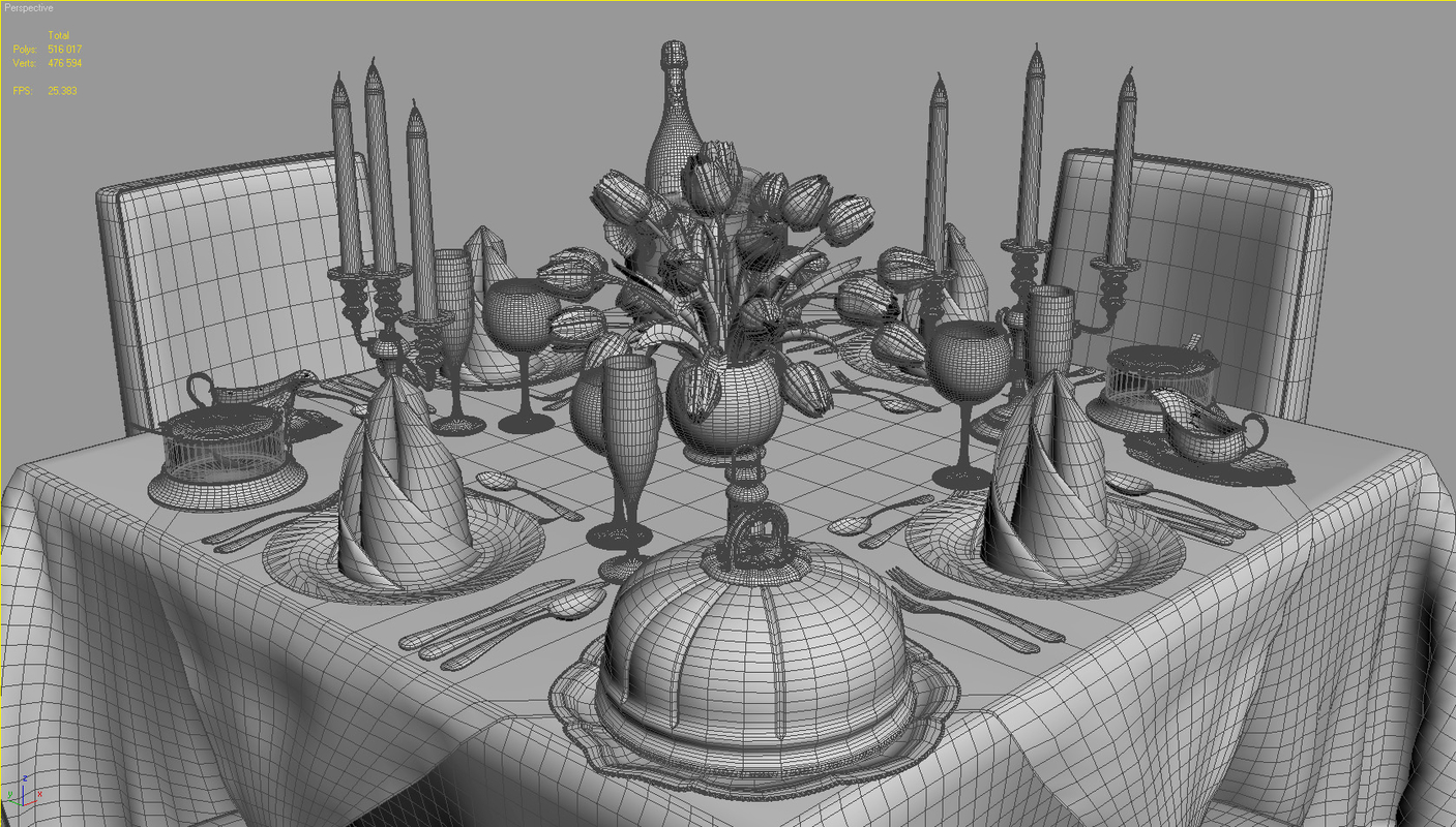 3d model set restaurant table completely