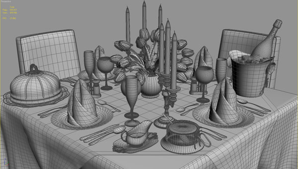 3d model set restaurant table completely