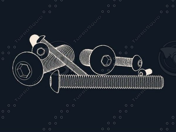 screws bolts din 7380 3d dwg