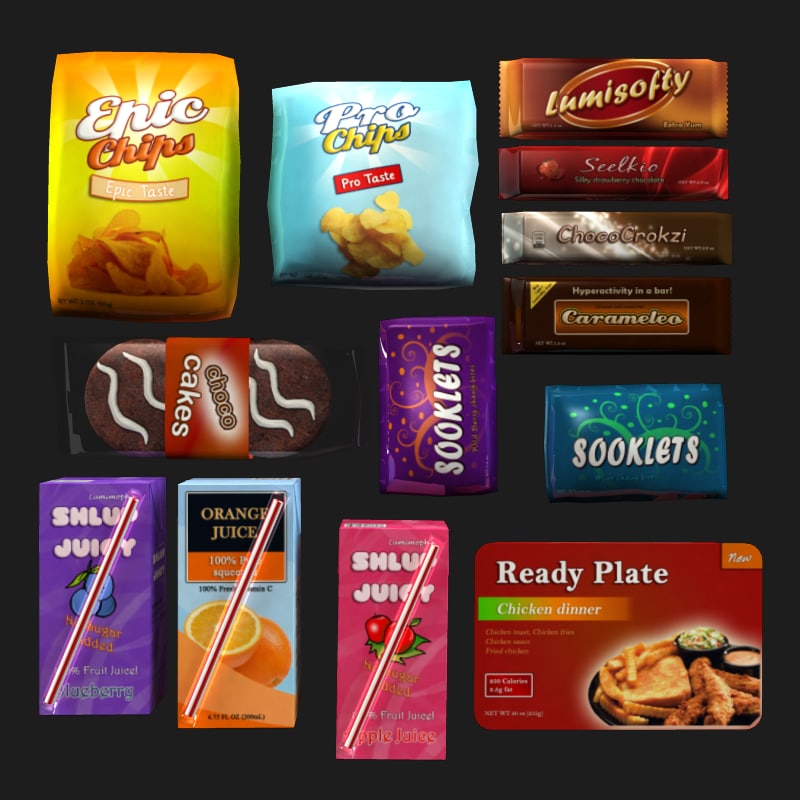 snacks chips chocolate 3d obj