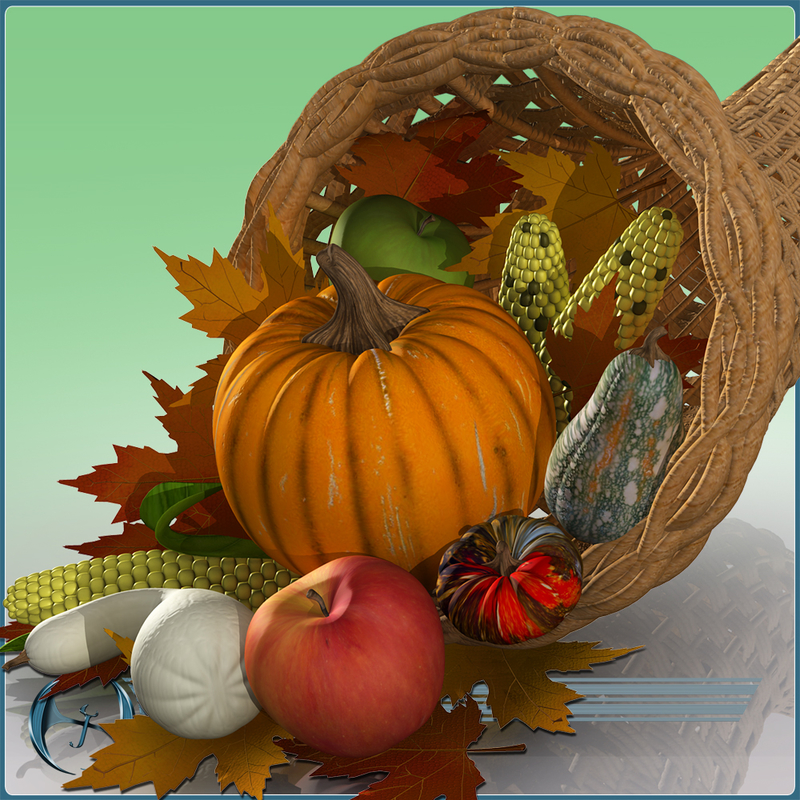 3d model thanksgiving cornucopia vegetables horn