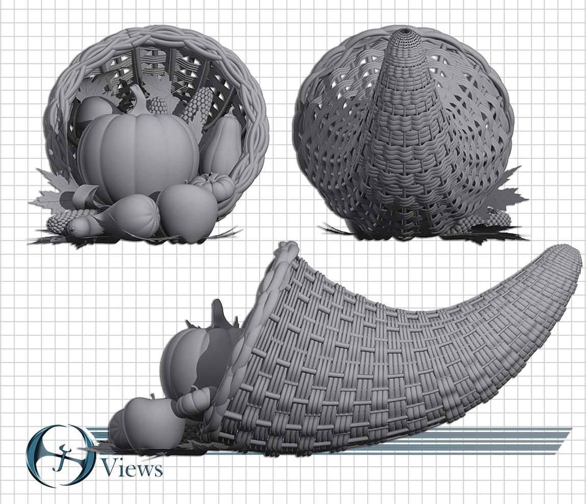 3d model thanksgiving cornucopia vegetables horn