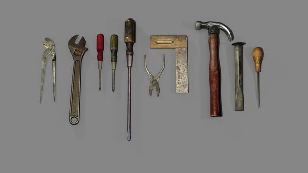 3d model of weathered tools old