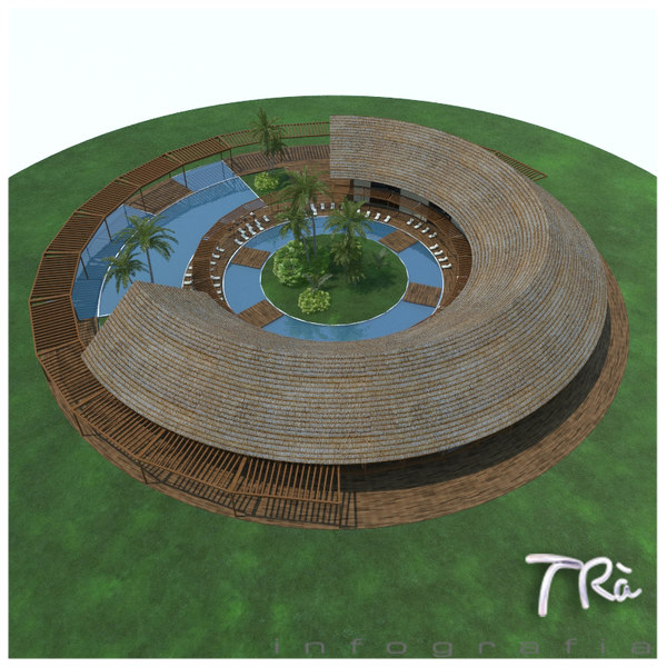 tropical hotel reception resort 3d model