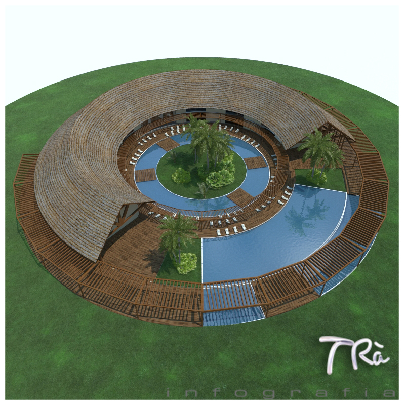 tropical hotel reception resort 3d model