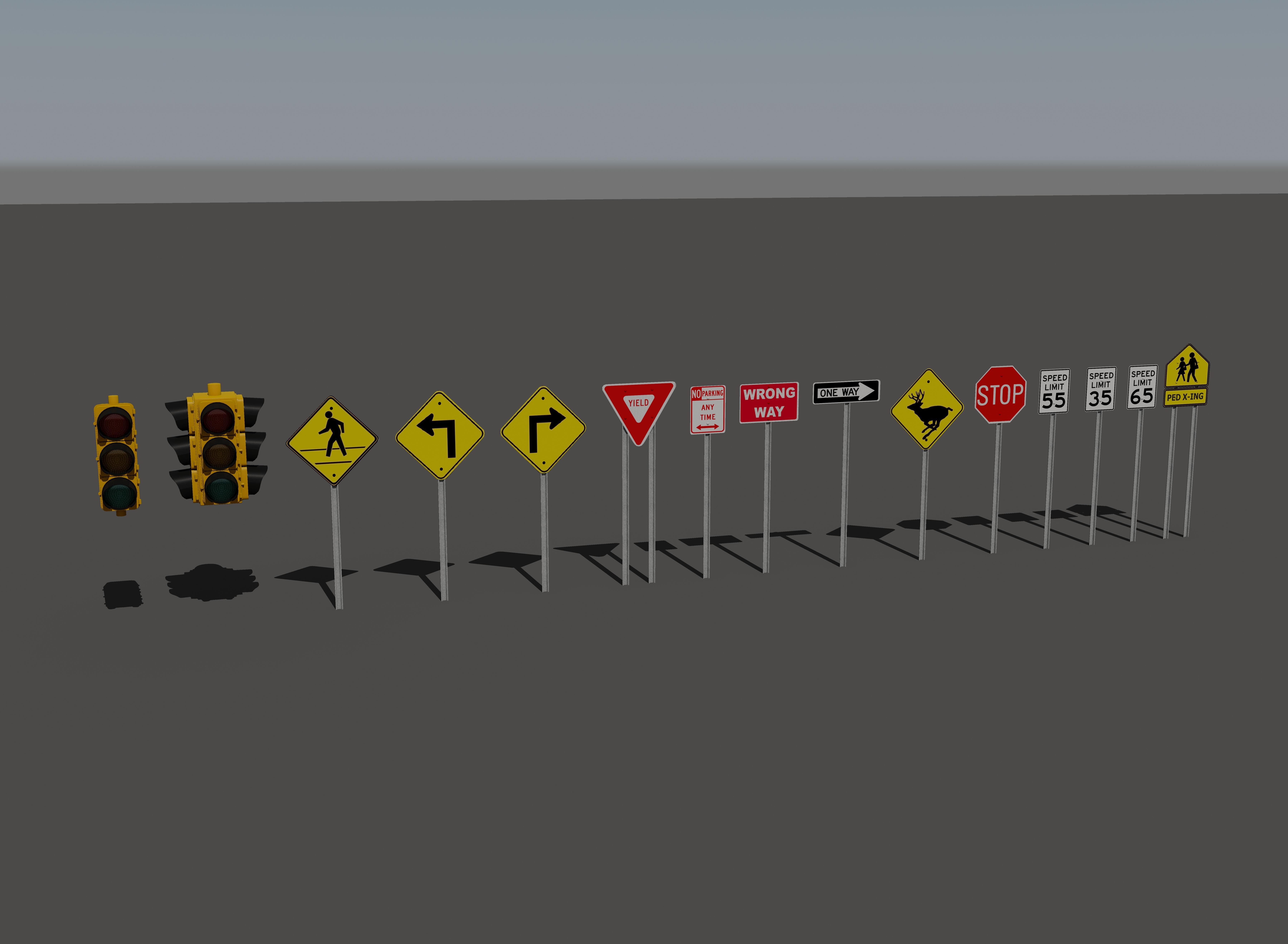 3d model road signs traffic lights