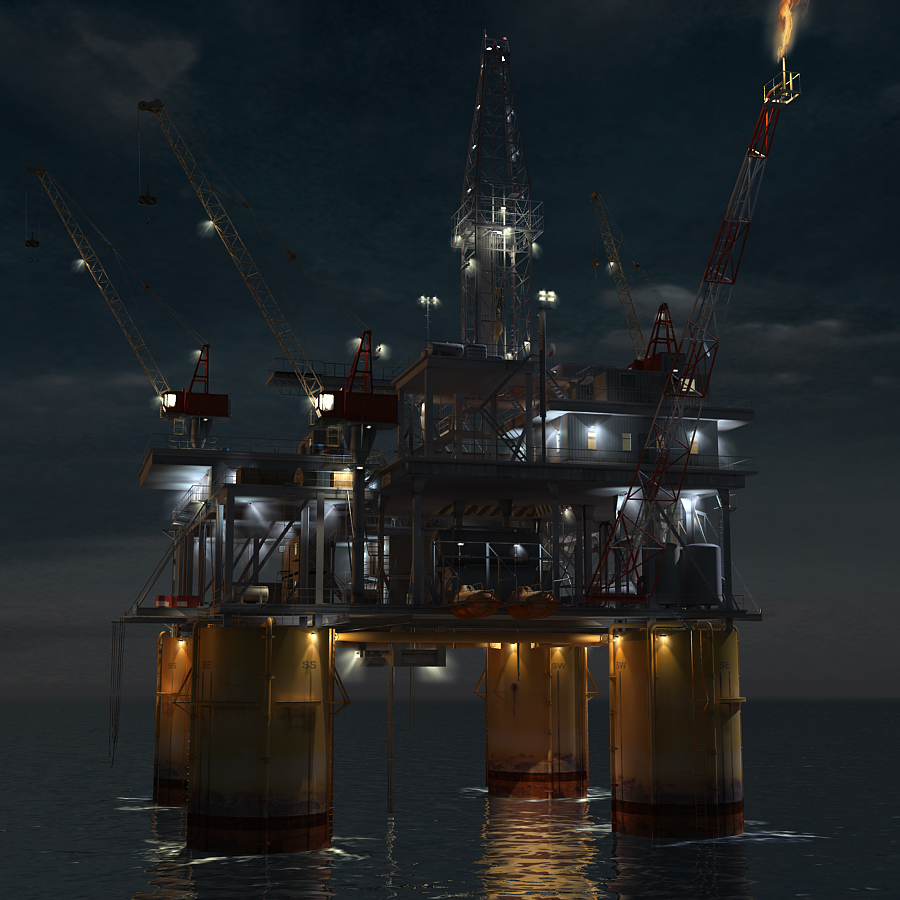 oil rig night scene max