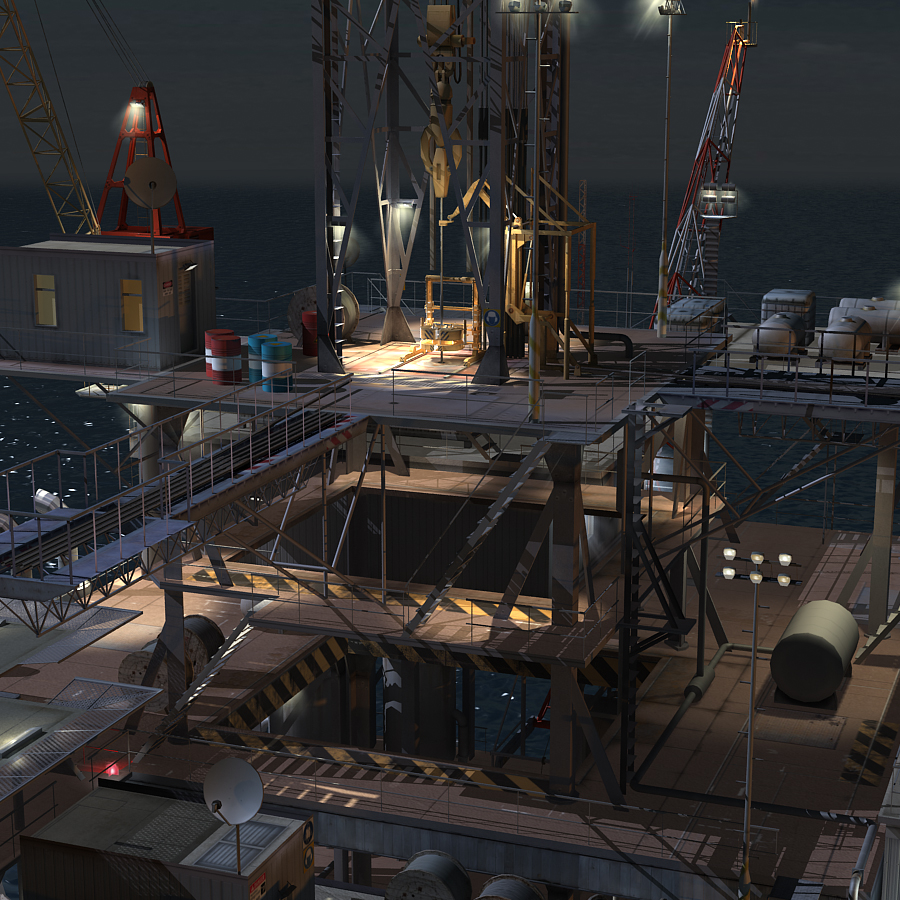 oil rig night scene max