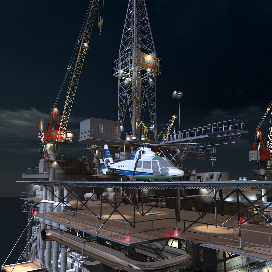 oil rig night scene max