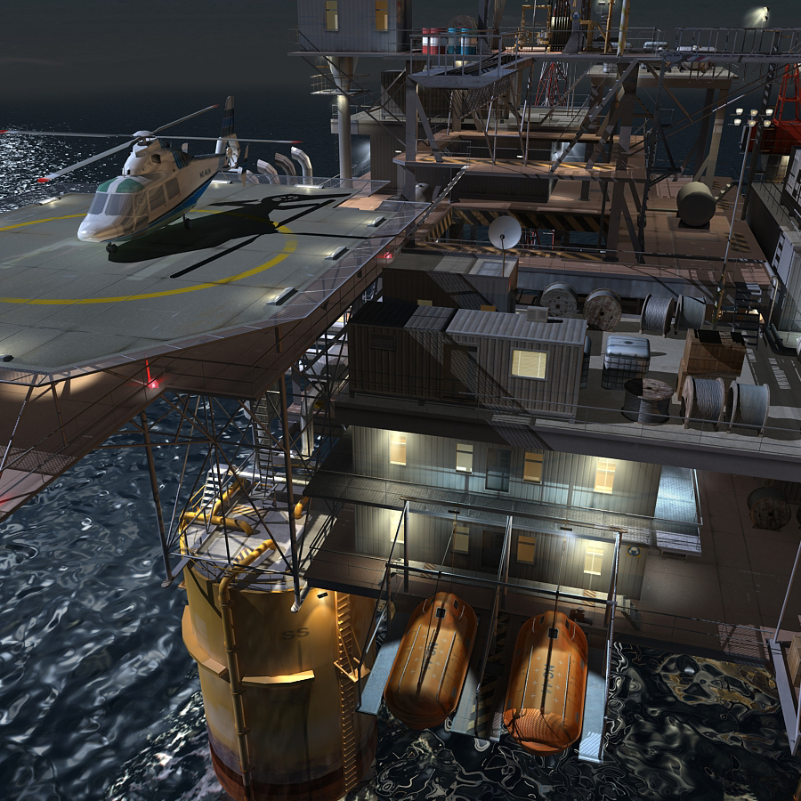 oil rig night scene max
