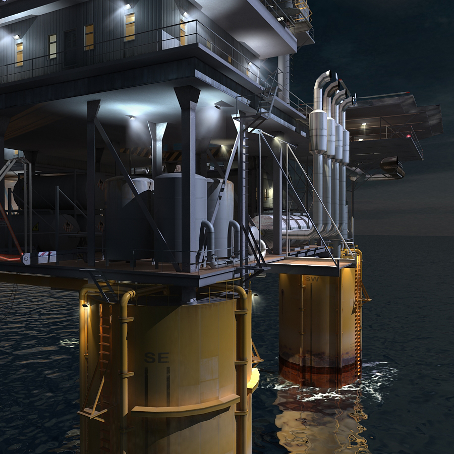 oil rig night scene max