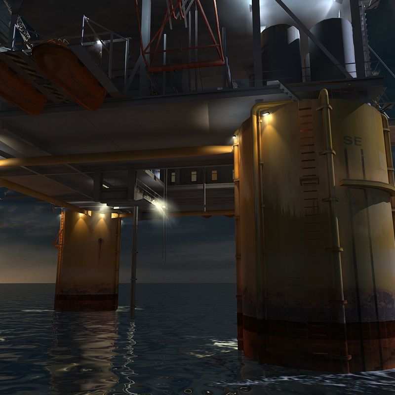 oil rig night scene max