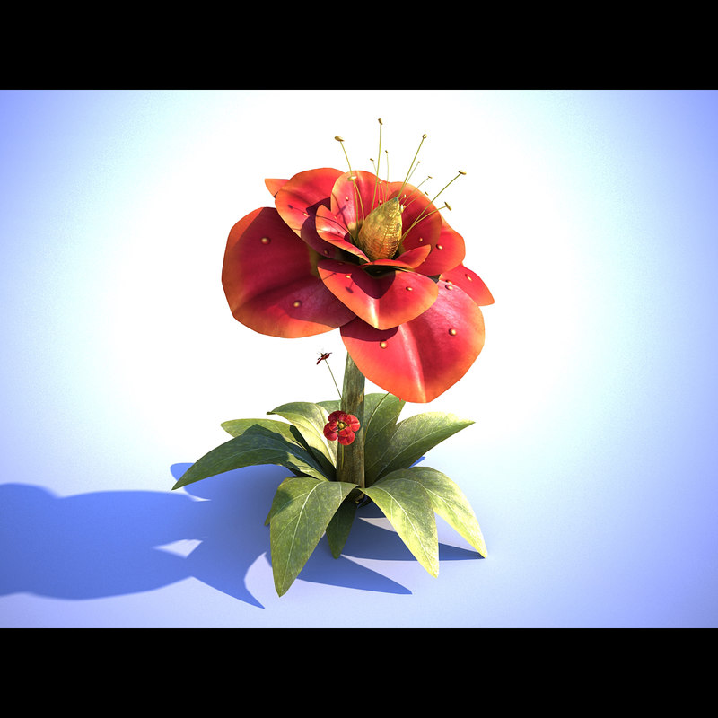 3d red flower
