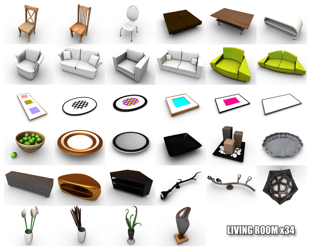 3d model items living room tables