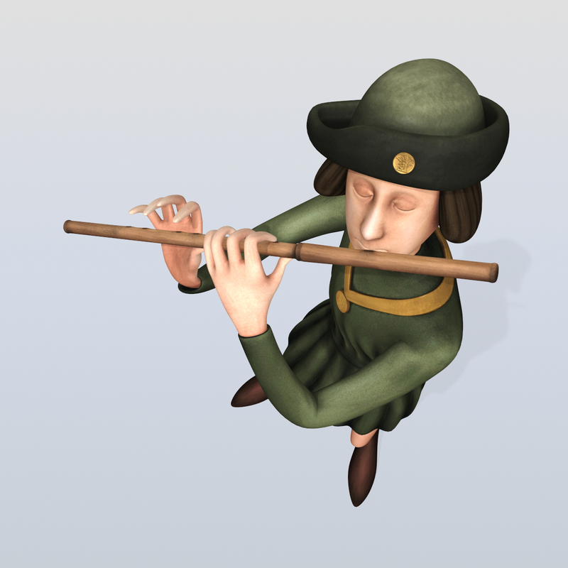 medieval musician playing flute 3d 3ds
