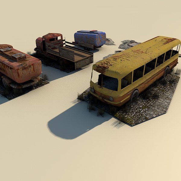 free weathered ruins bus truck 3d model