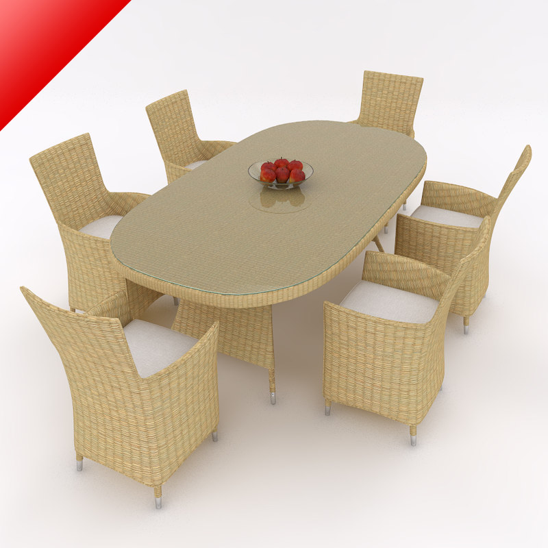 rattan dining table set 3d model
