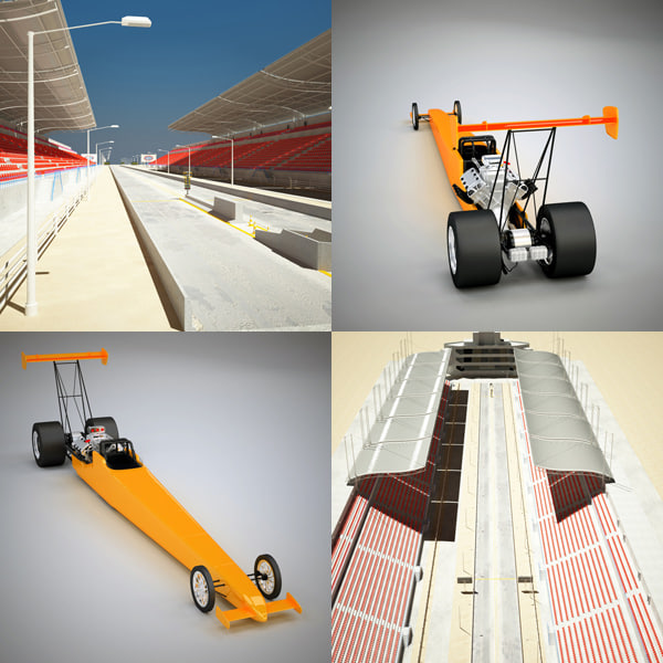 3d model dragway stadium fuel dragster