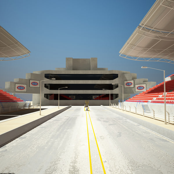 3d model dragway stadium fuel dragster