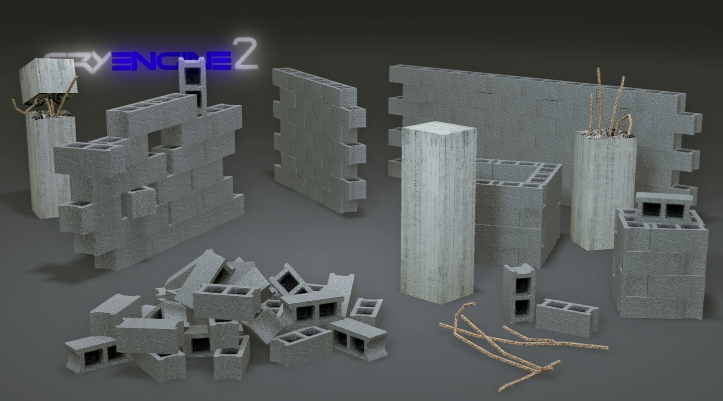 free pack concrete block walls 3d model
