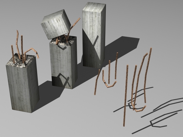 free pack concrete block walls 3d model
