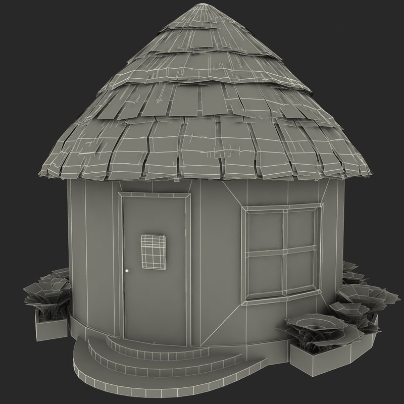 3d thatch roofed house