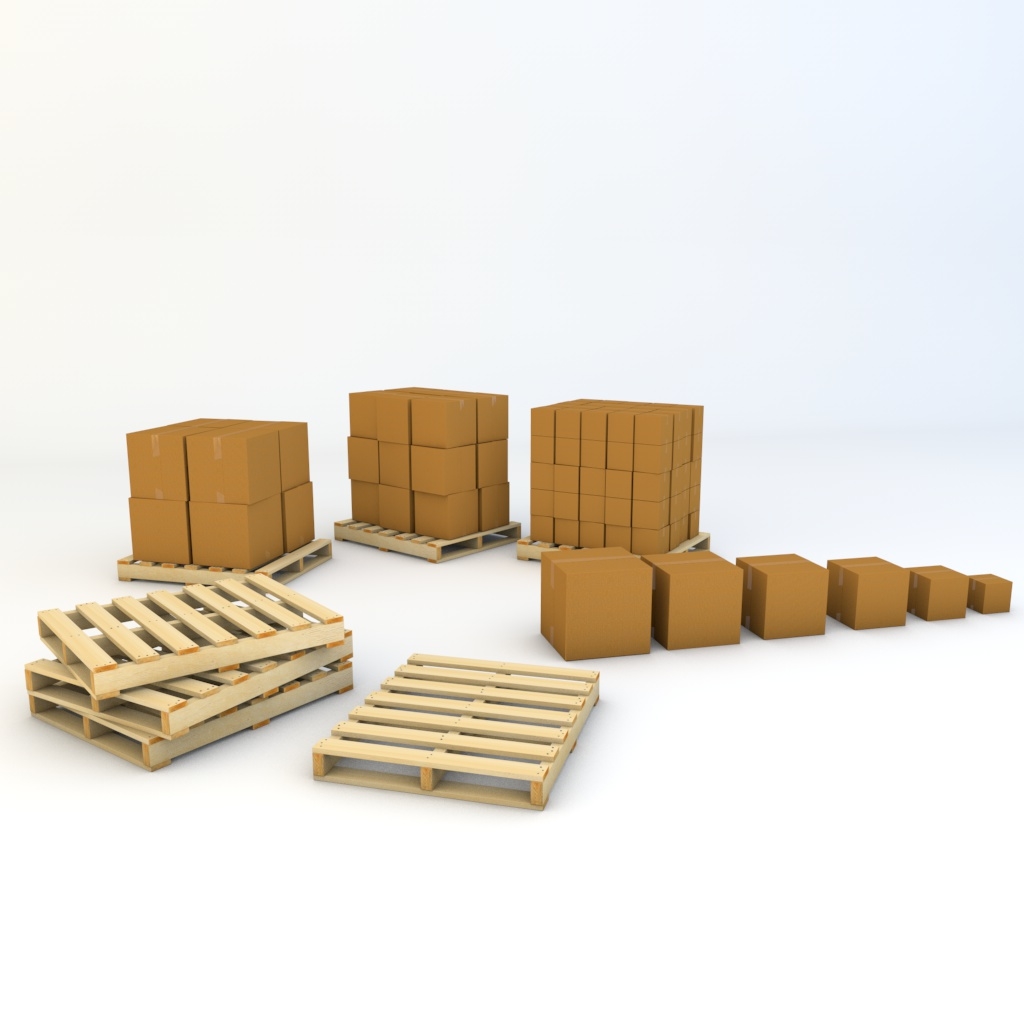 shipping palettes boxes obj
