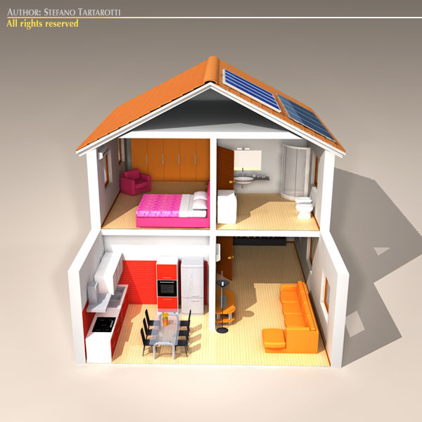 3d model stilized house cutaway