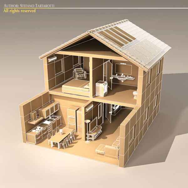 3d model stilized house cutaway