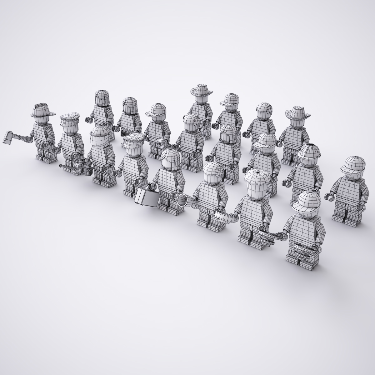 rigged 20 lego minifigures 3d x