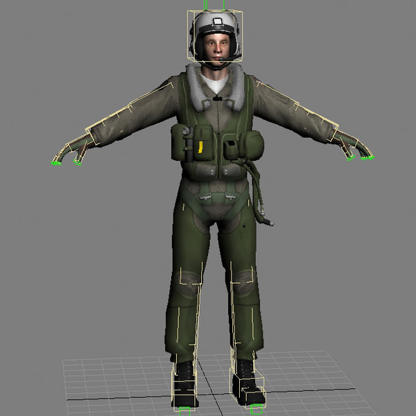 3d model military pilot v3 rigged