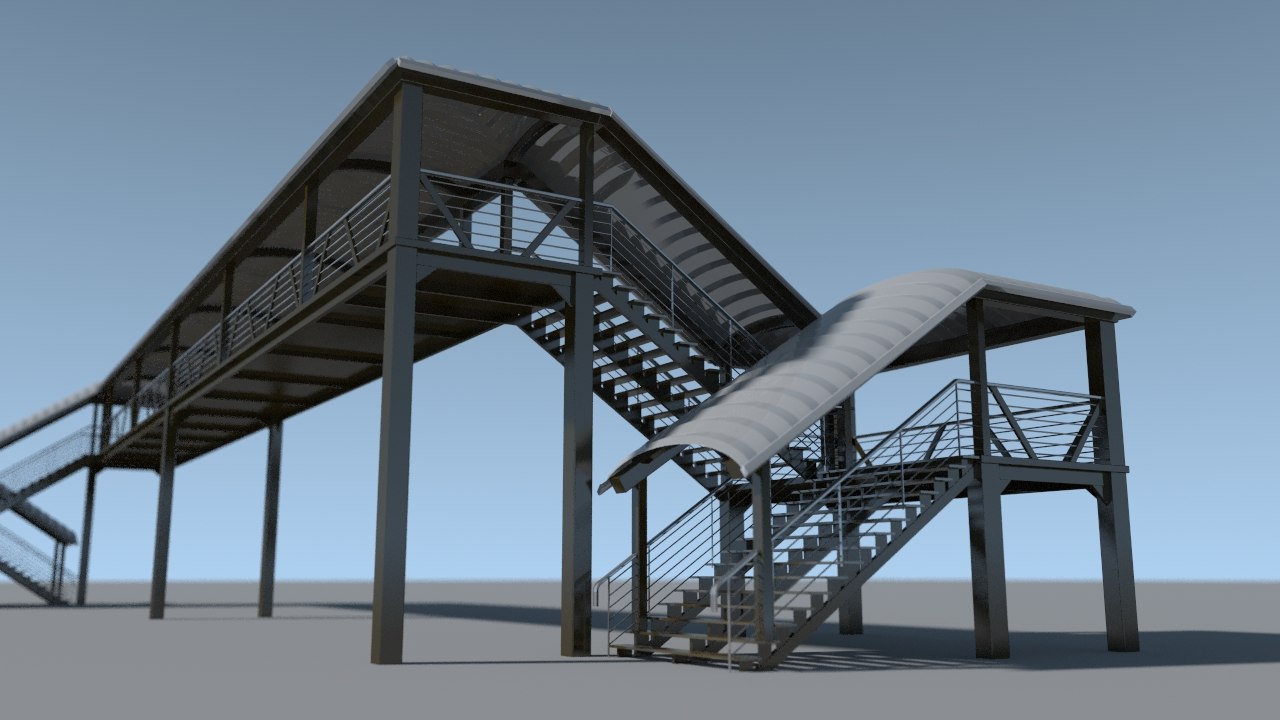 3d model of urban overhead pedestrian bridge