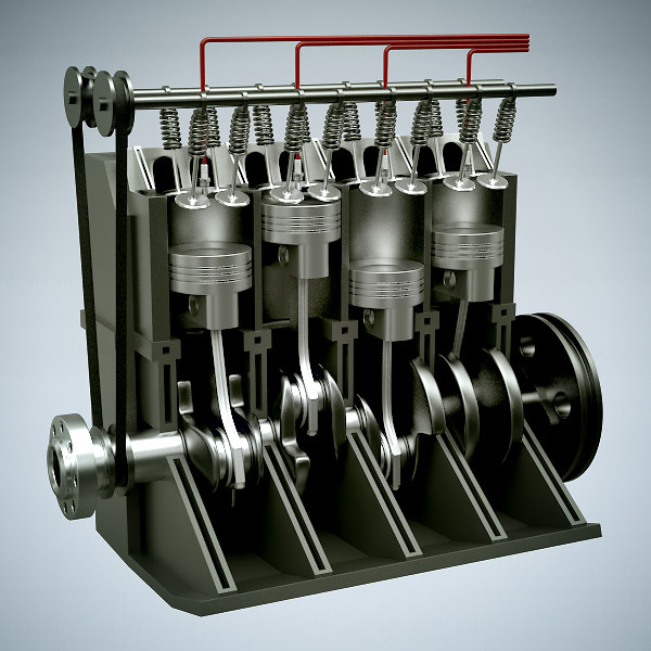 animation l4 16v engine 3d model