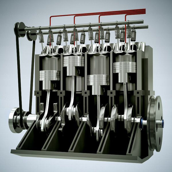 animation l4 16v engine 3d model