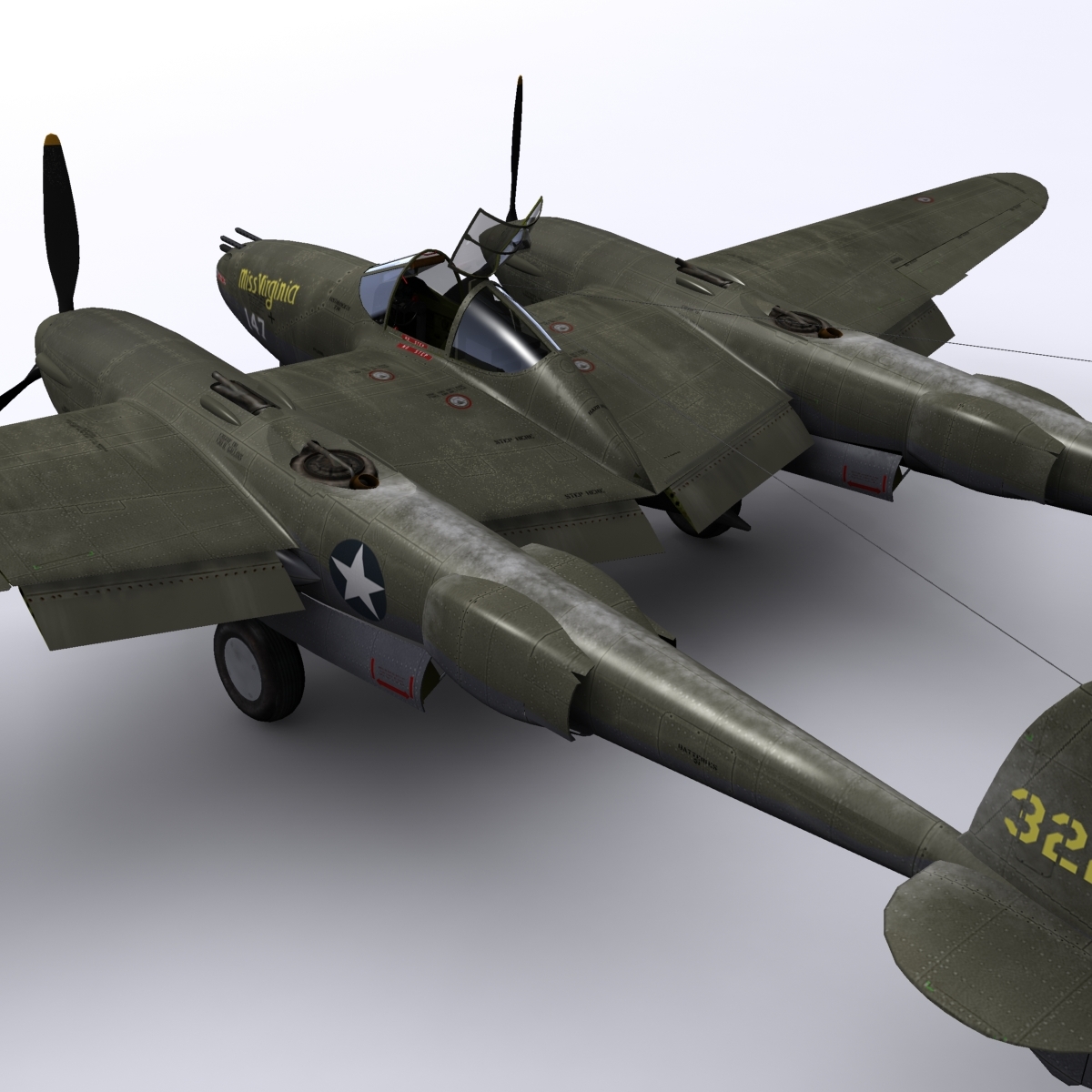 3d model p-38 lightning fighter 1943