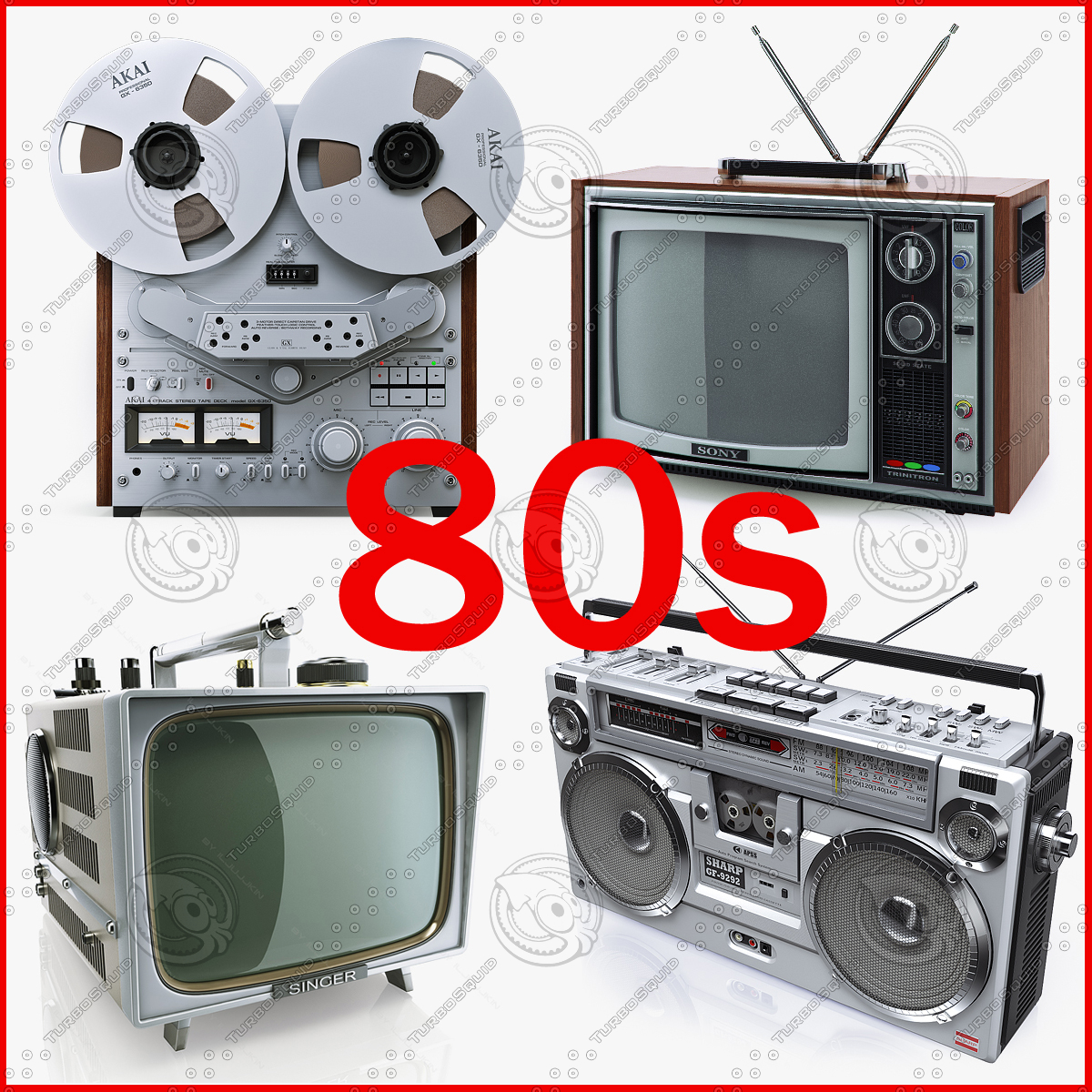 3d model retro electronics 80s boombox