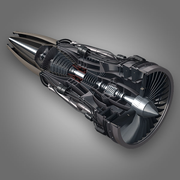 3d jet engine cutaway cuts model